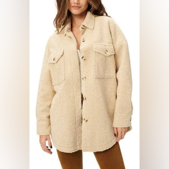 Good American | Jackets & Coats | Good American Cream Sherpa Shacket ...